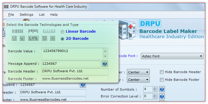 Aztec 2D Bar code Font generated by Business Barcodes for Healthcare ...