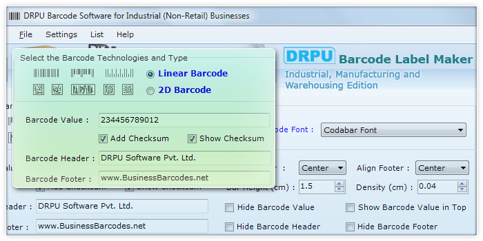 Linear Codabar Barcode Font by Barcodes for Warehousing Industry
