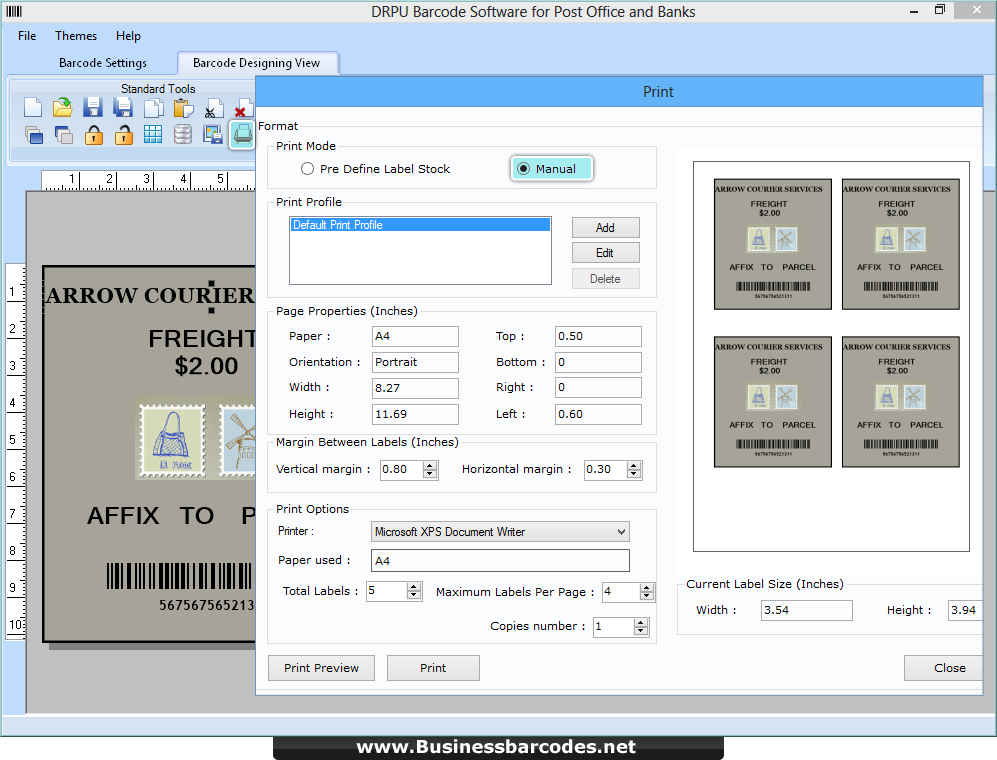 Business Barcodes for Post Office software screenshots bar code program