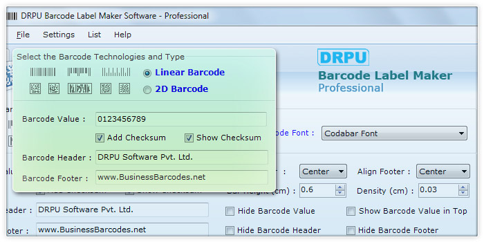 Linear Codabar Barcode Font generate by Business Barcodes ...