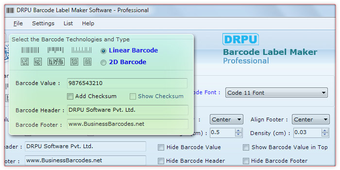 Linear Code 11 Barcode Font generate by Business Barcodes ...
