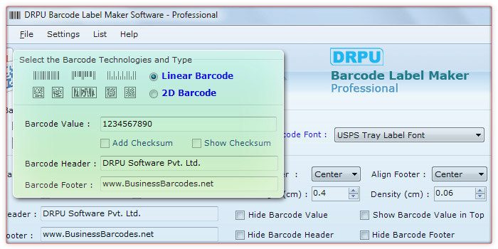 Linear USPS Tray Label Barcode Font by Barcodes - Professional Edition