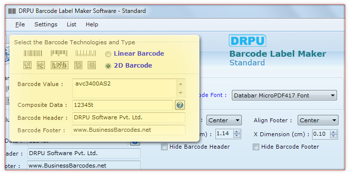 Databar MicroPDF417 2D Font generated by Business Barcodes - Standard Edition