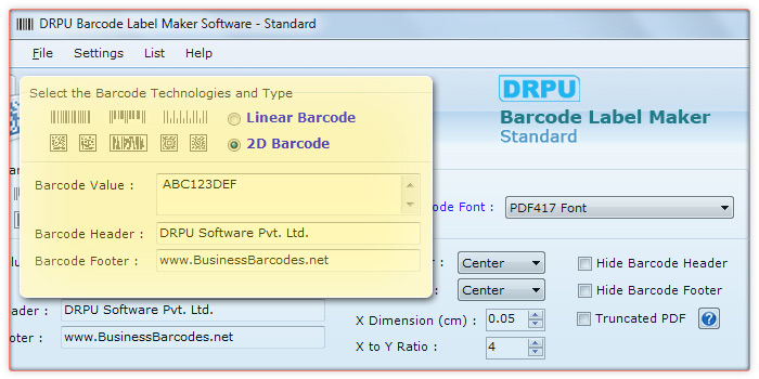 PDF417 2D Font generated by Business Barcodes - Standard Edition
