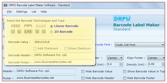 Linear Code 128 Font generated by Barcode Label Maker Software ( Standard)