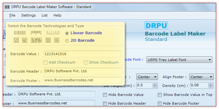 Linear USPS Tray Label Font generated by Business Barcodes - Standard ...